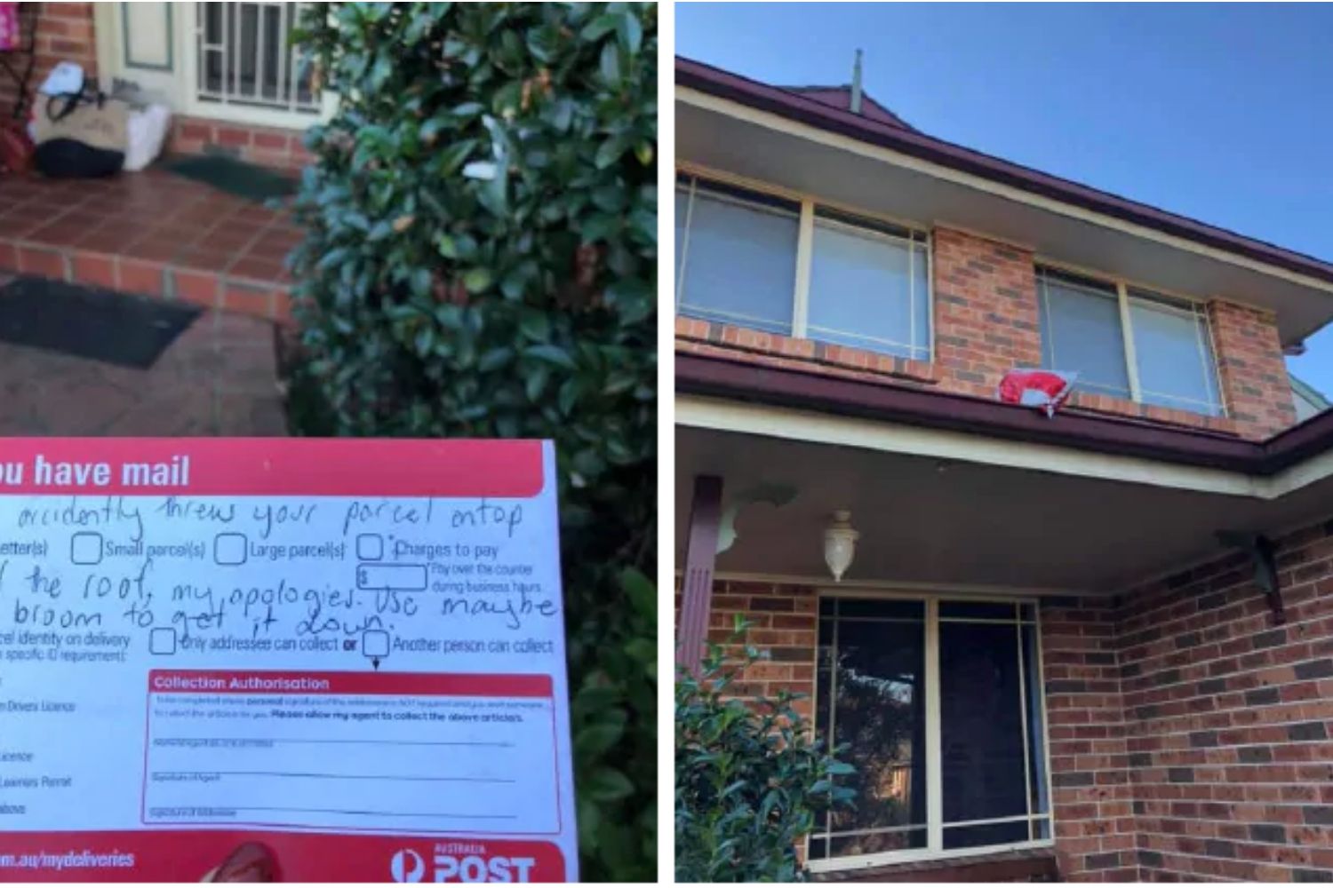 Postie throws parcel on top of roof, writes confusing delivery note ...